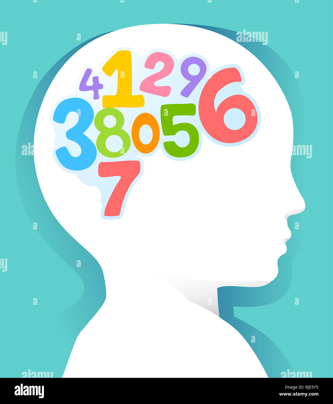Illustration of a Kid Head with Numbers Stock Photo - Alamy