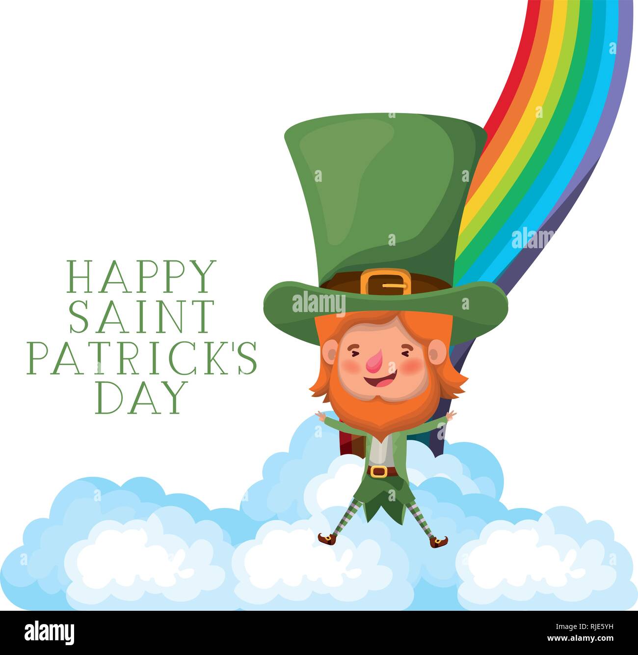 happy saint patrick`s day label with leprechaun and rainbow Stock ...