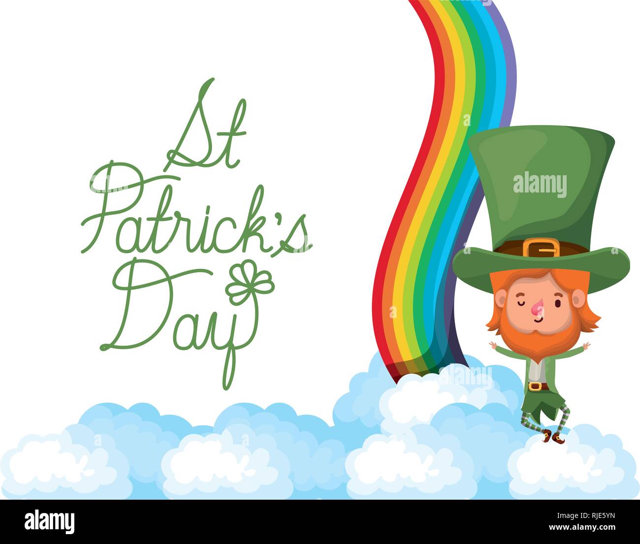 st patrick`s day label with leprechaun and rainbow Stock Vector Image ...