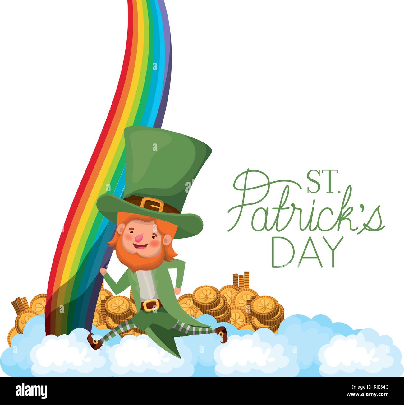 st patrick`s day label with leprechaun and rainbow Stock Vector Image ...