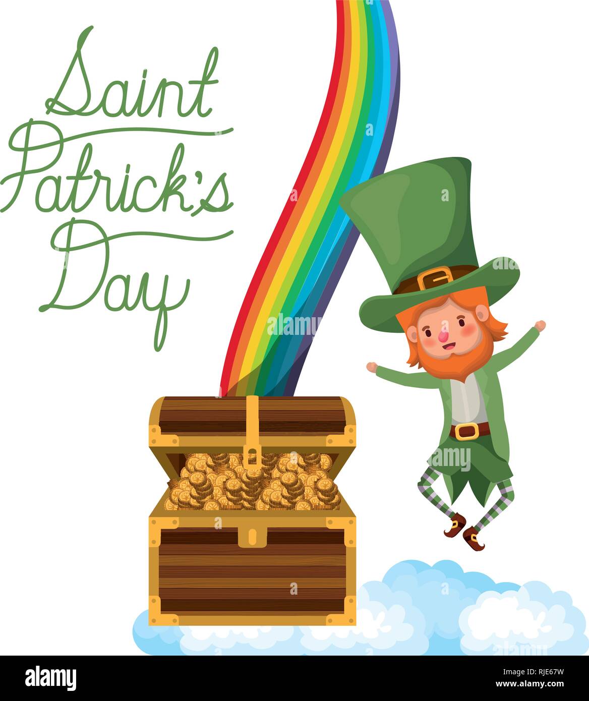 saint patrick`s day label with leprechaun and rainbow Stock Vector ...