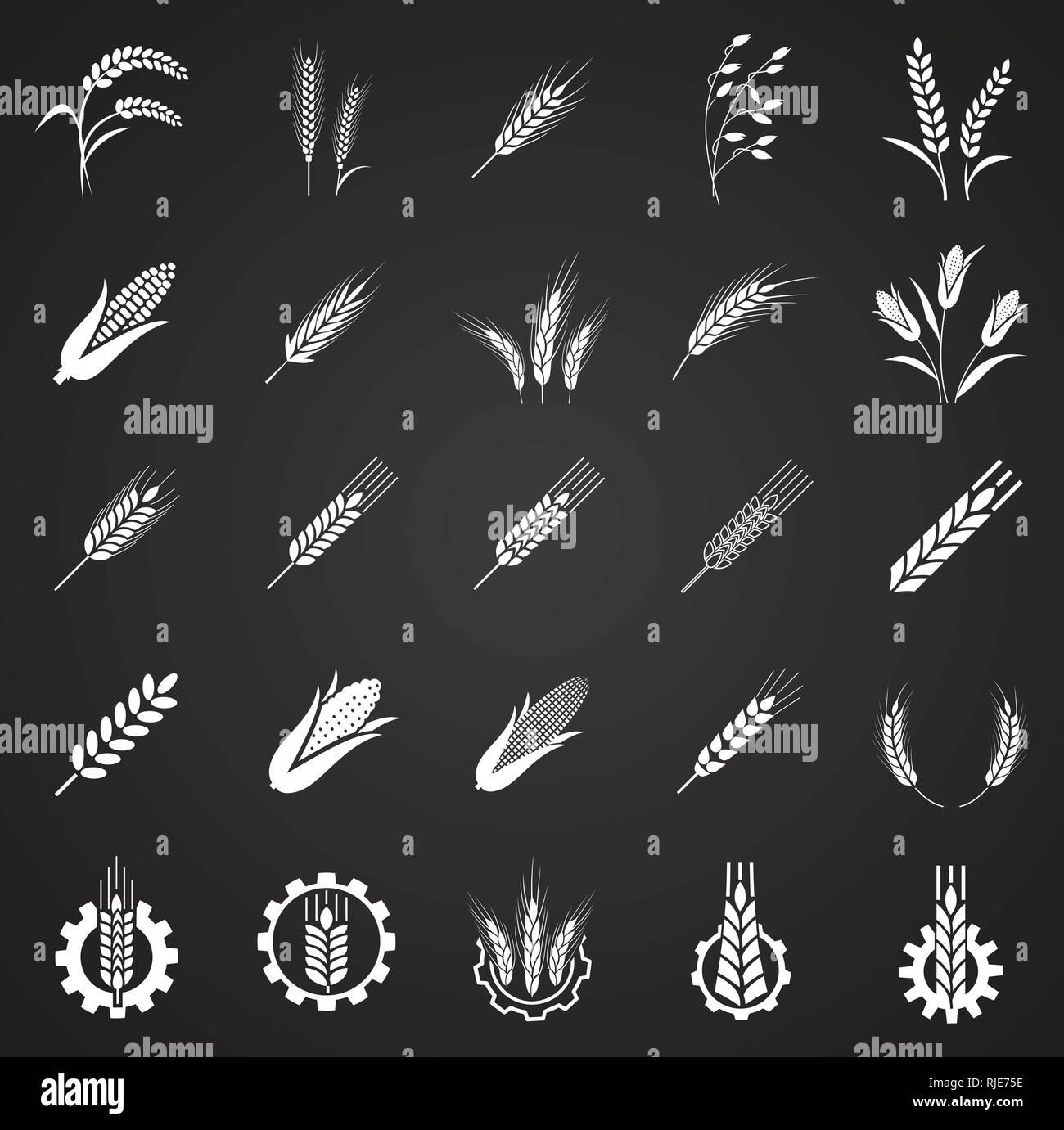 Cereal icons set on black background for graphic and web design, Modern ...