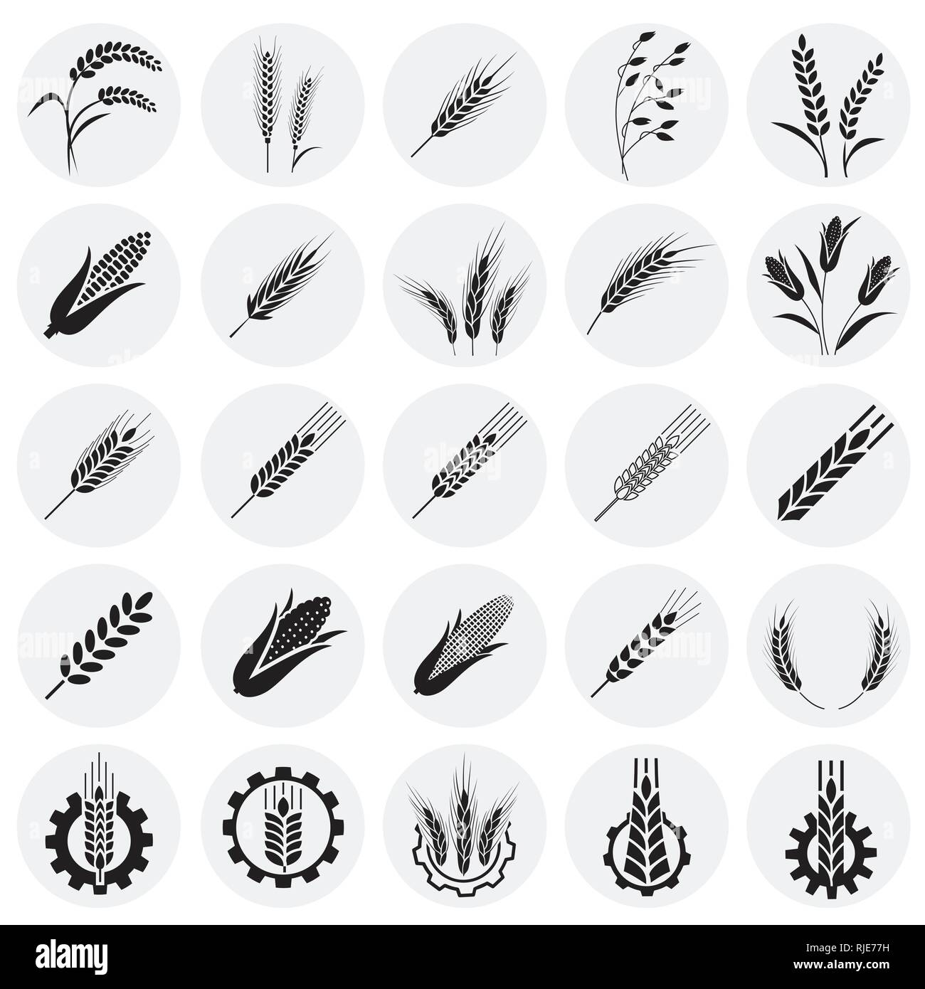 Cereal icons set on circles background for graphic and web design ...