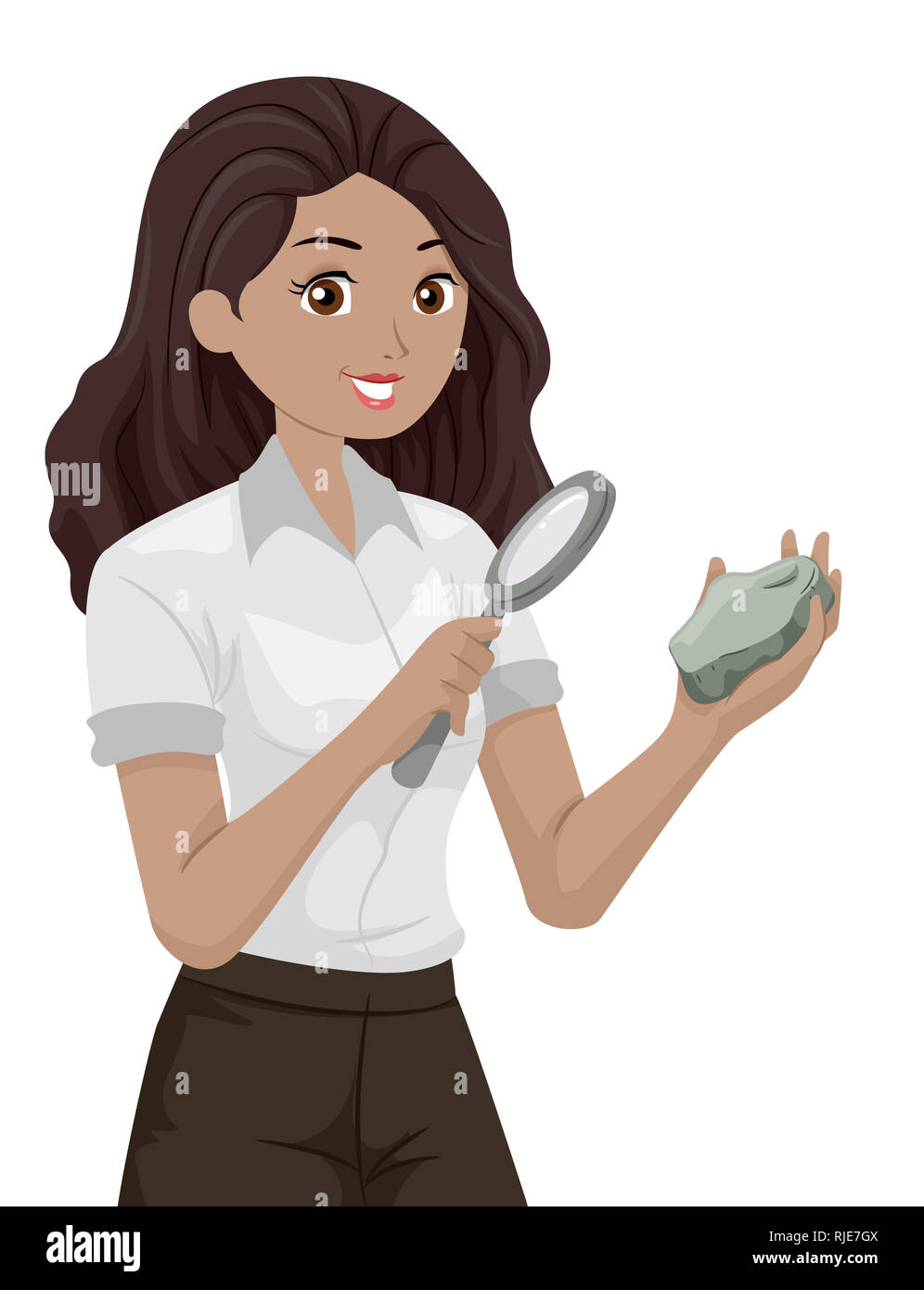 Illustration of a Teenage Girl Geologist Holding a Magnifying Glass and ...