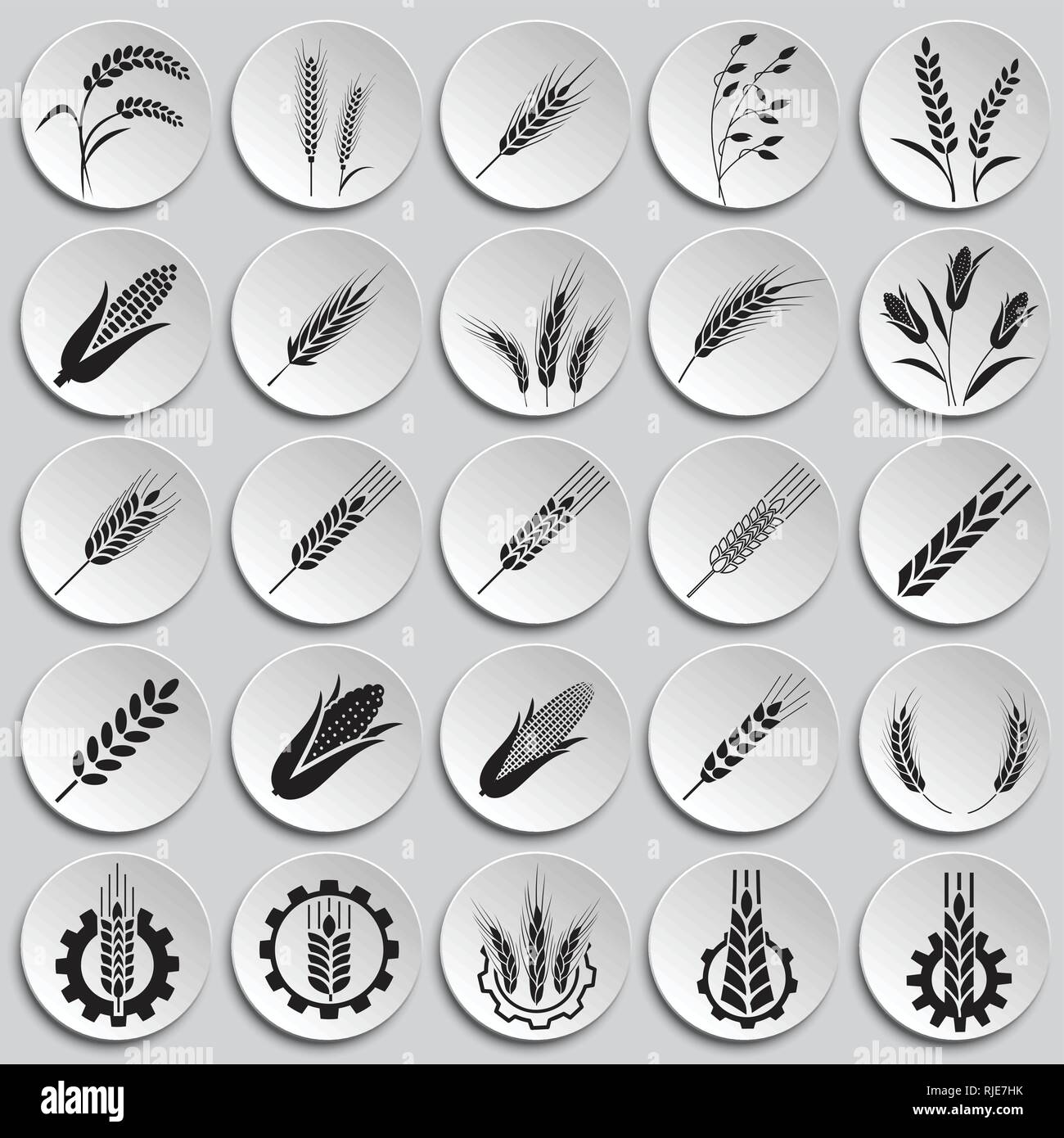 Cereal icons set on plates background for graphic and web design ...