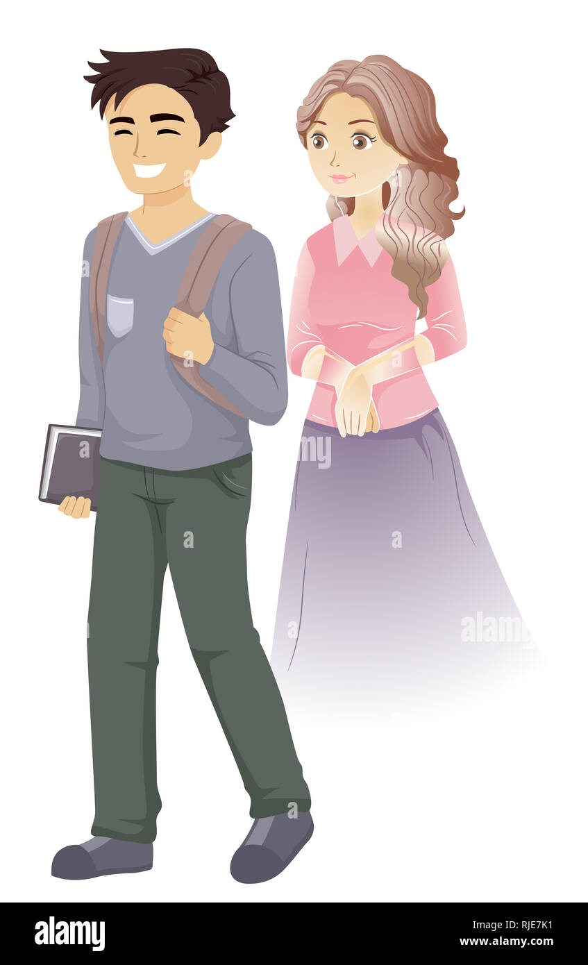 Illustration of a Teenage Guy Student Walking and Smiling with a Girl ...