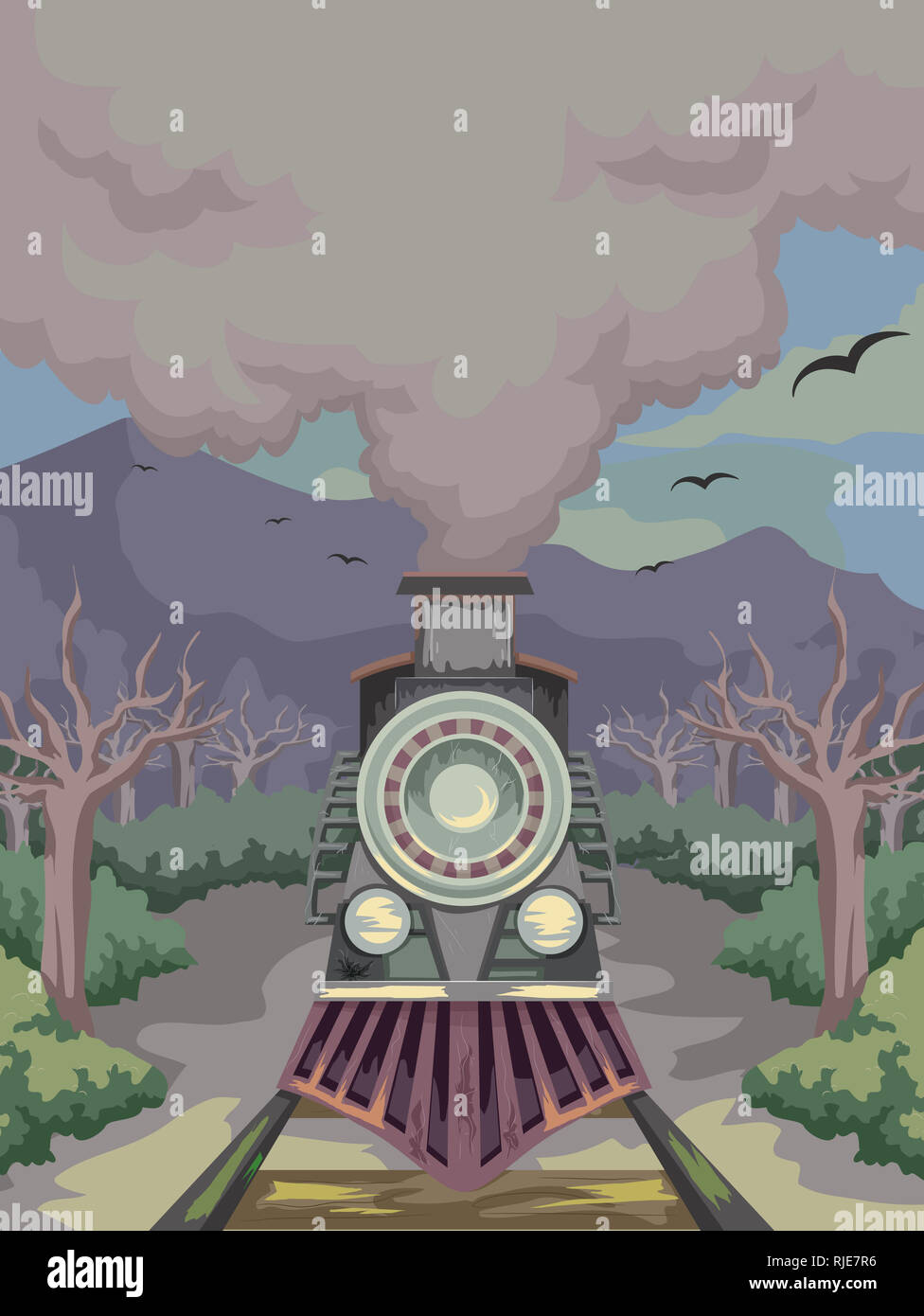 Illustration of a Ghost Train Running in the Woods with Smoke Coming ...