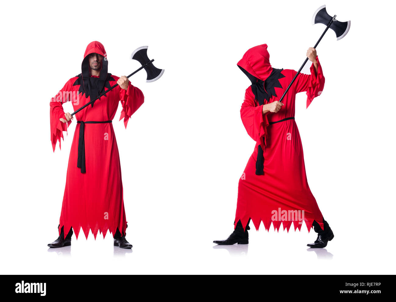 Executioner in red costume with axe on white Stock Photo - Alamy