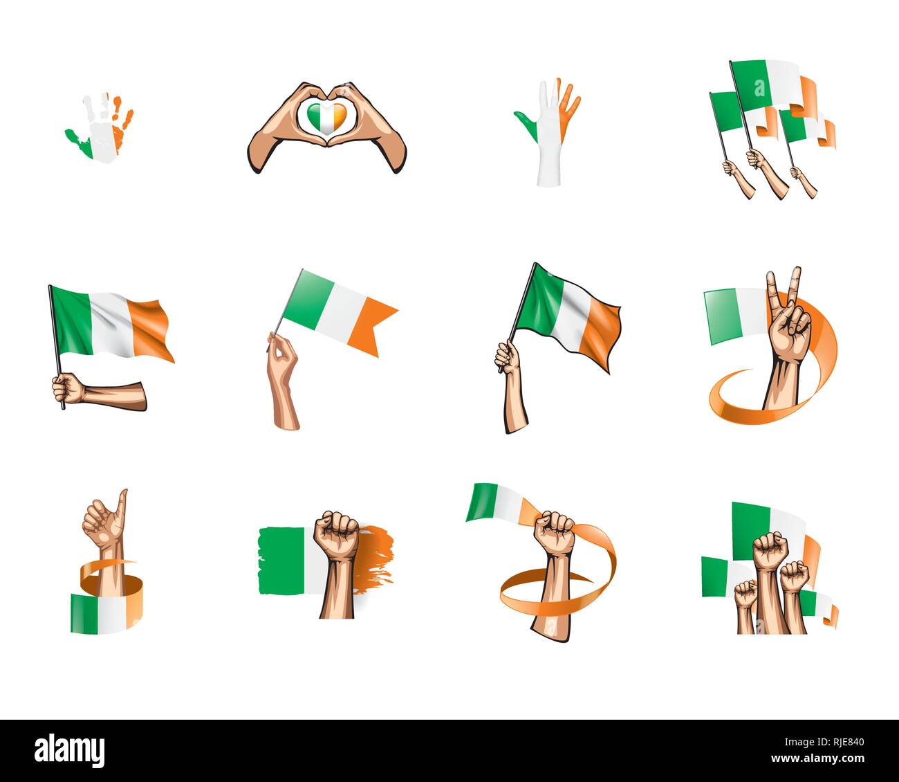 Ireland flag and hand on white background. Vector illustration Stock ...