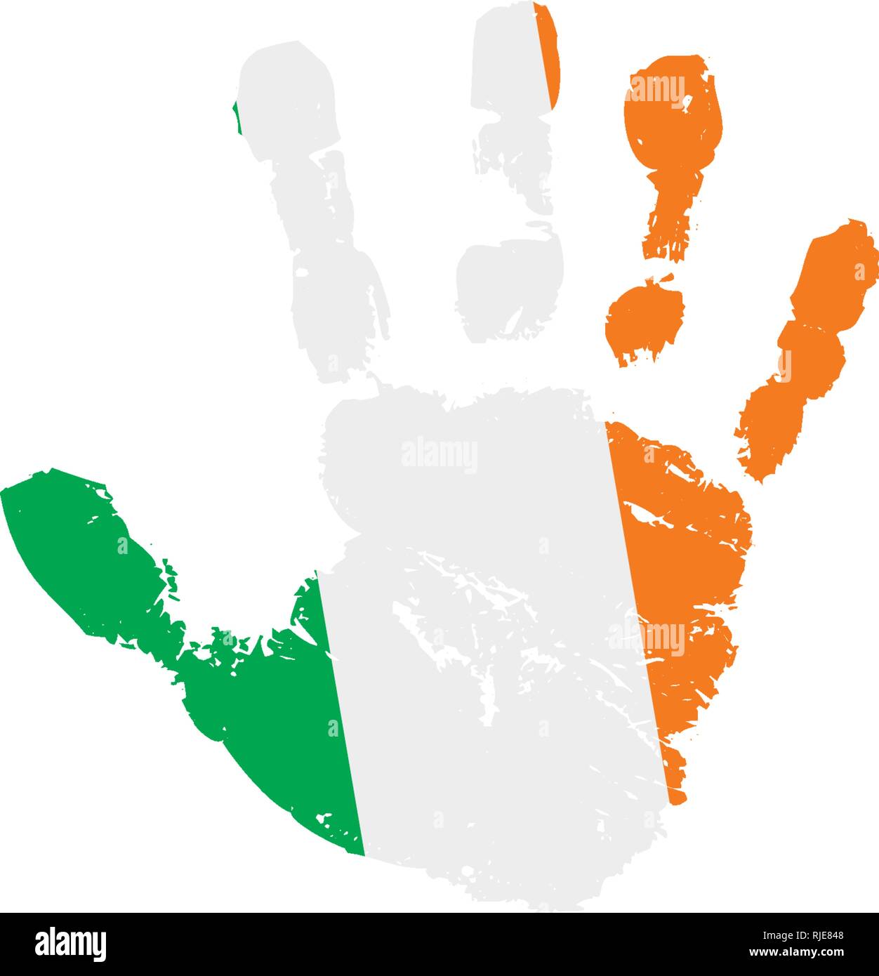 Ireland flag and hand on white background. Vector illustration Stock ...