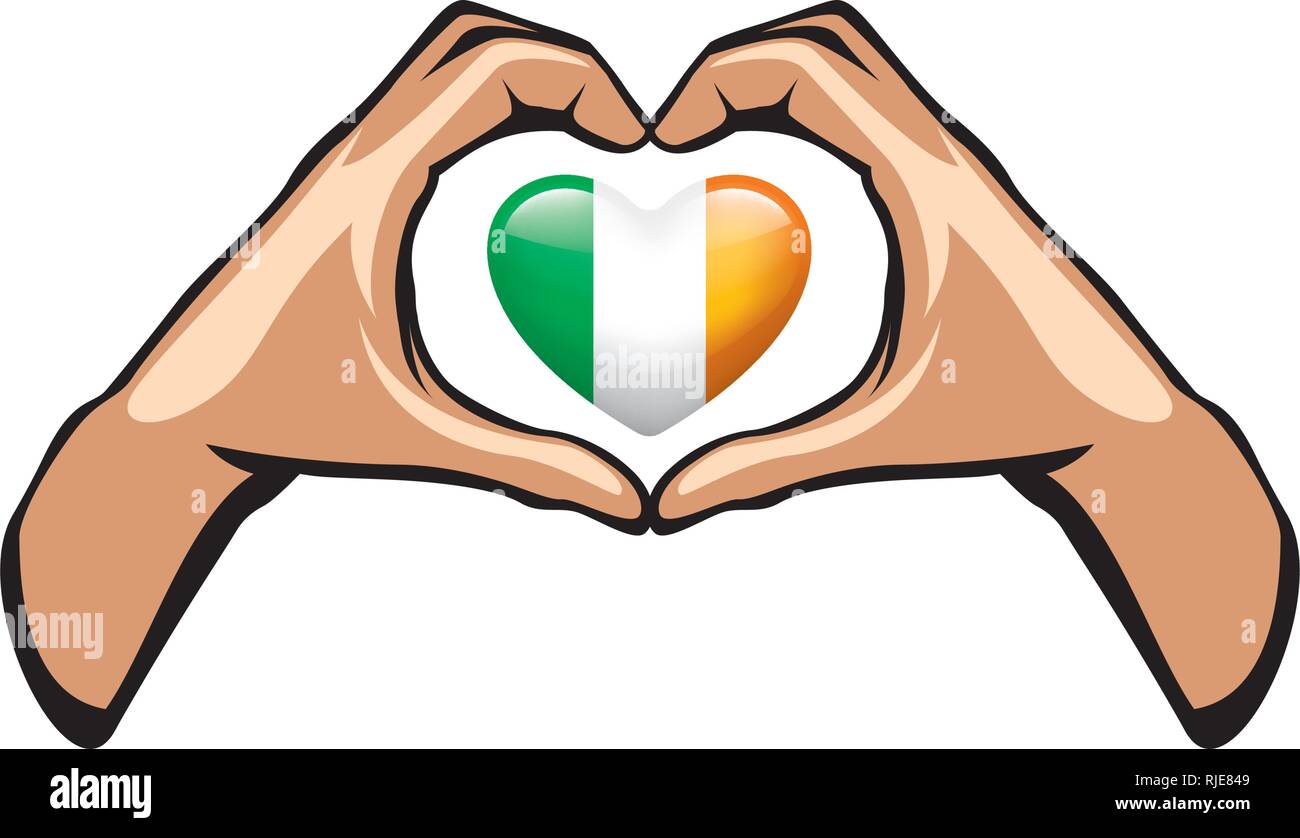 Ireland flag and hand on white background. Vector illustration Stock ...