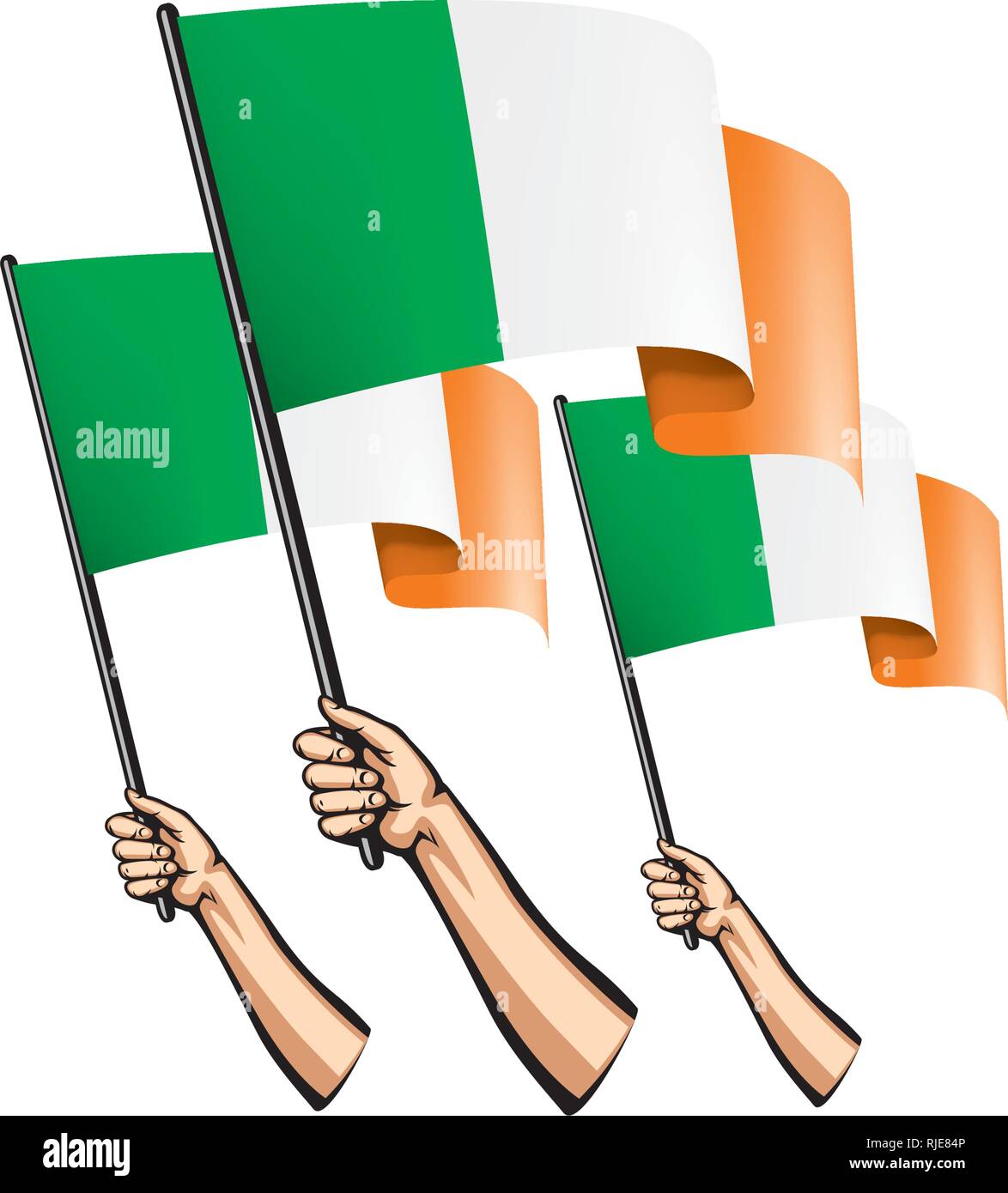 Ireland flag and hand on white background. Vector illustration Stock ...