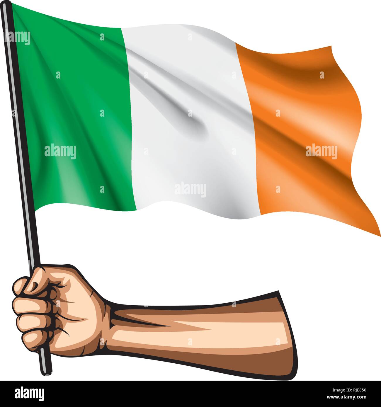 Ireland flag and hand on white background. Vector illustration Stock ...