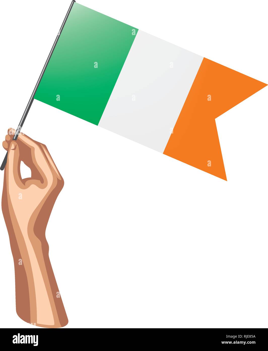 Ireland flag and hand on white background. Vector illustration Stock ...