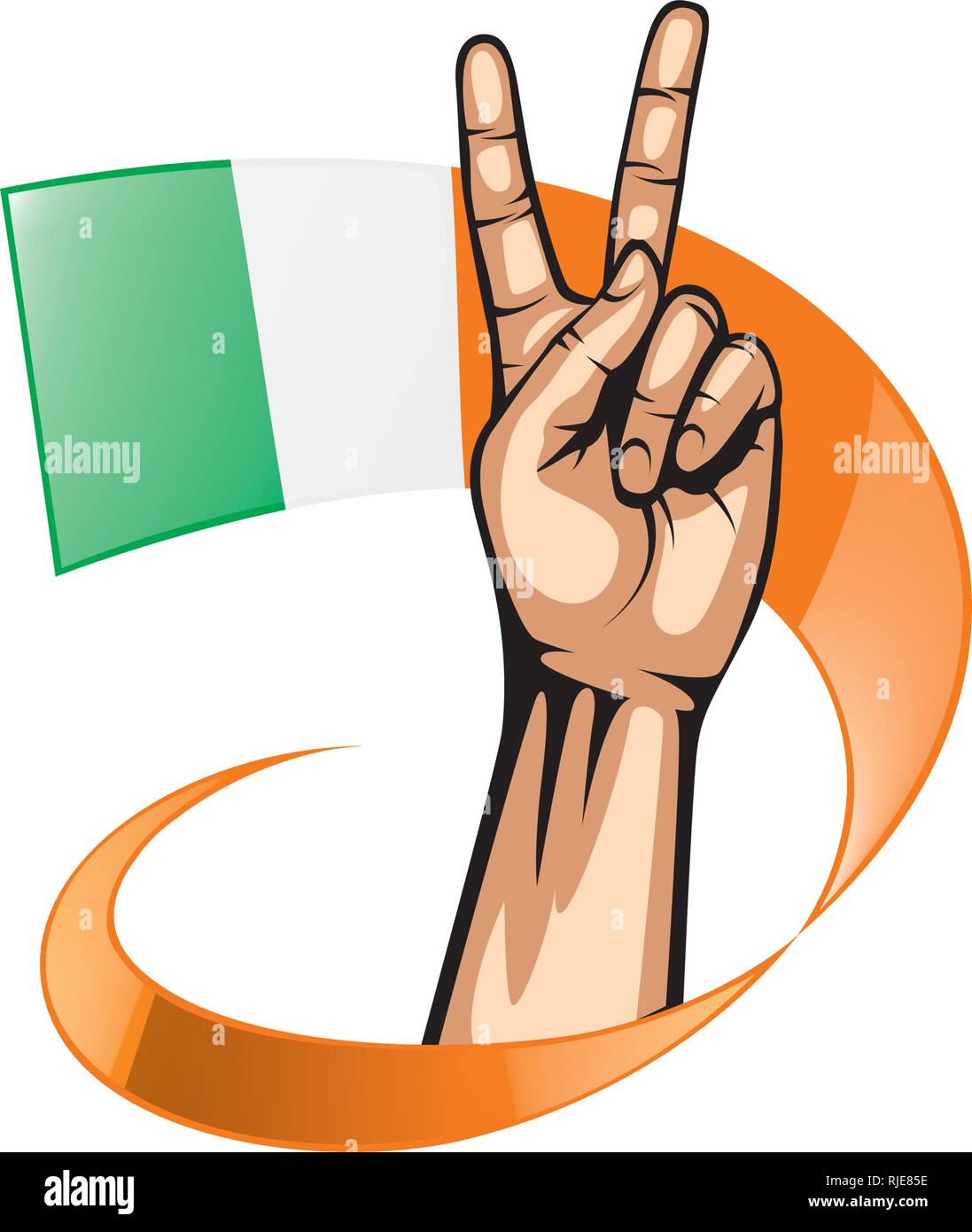 Ireland flag and hand on white background. Vector illustration Stock ...