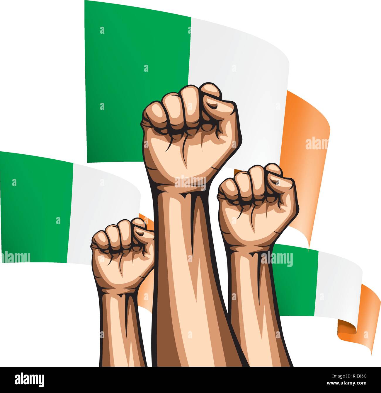 Ireland flag and hand on white background. Vector illustration Stock ...