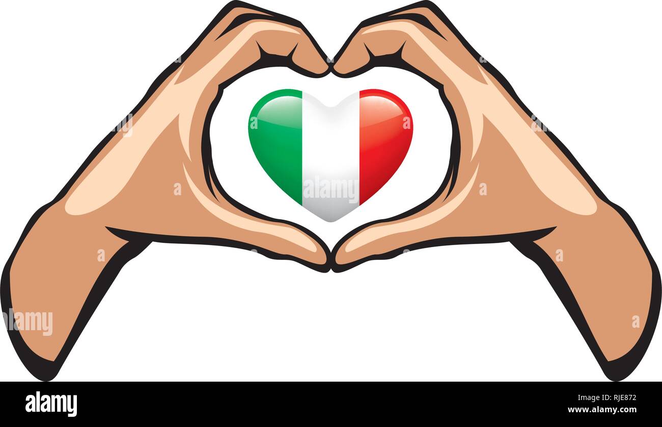 Italy flag and hand on white background. Vector illustration Stock ...