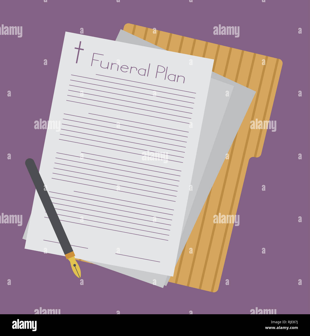 Illustration of a Funeral Plan or Policy with Pen and Folder for ...