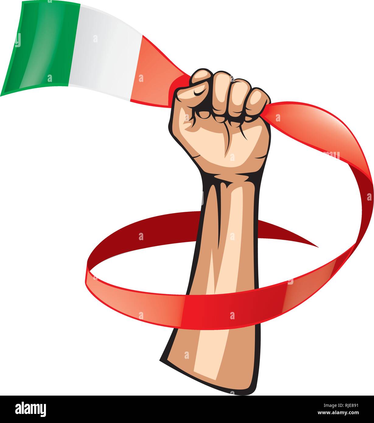 Italy flag and hand on white background. Vector illustration Stock ...