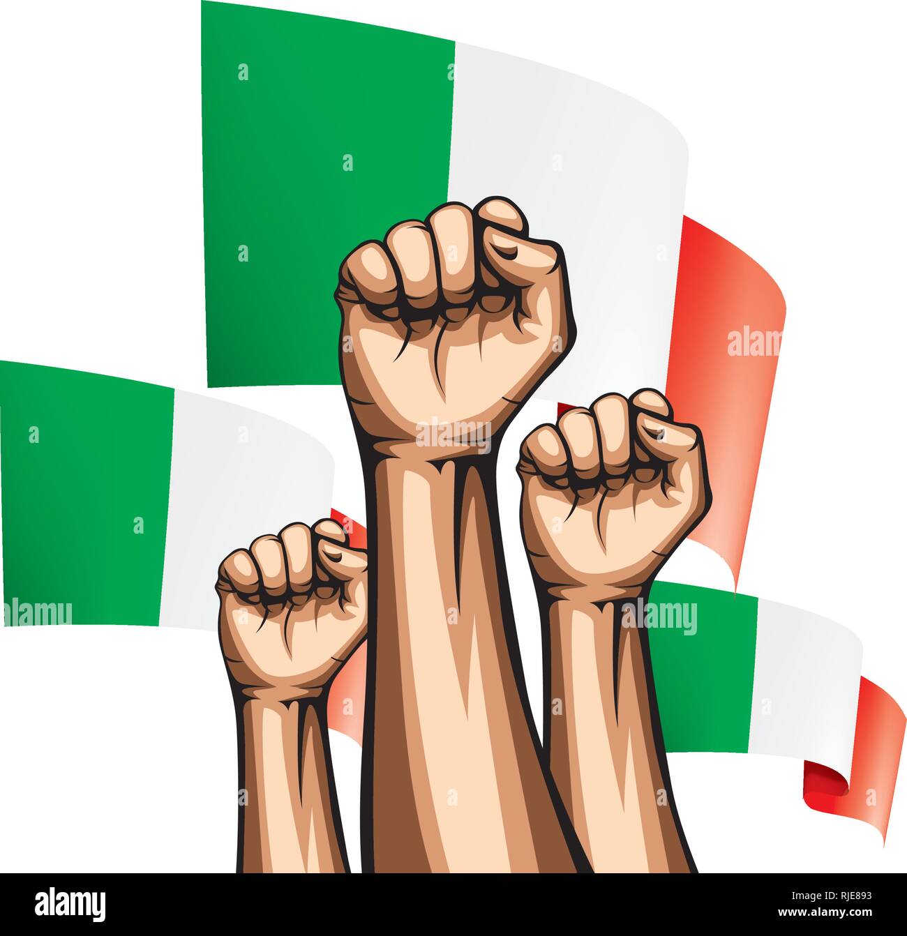 Italy flag and hand on white background. Vector illustration Stock ...