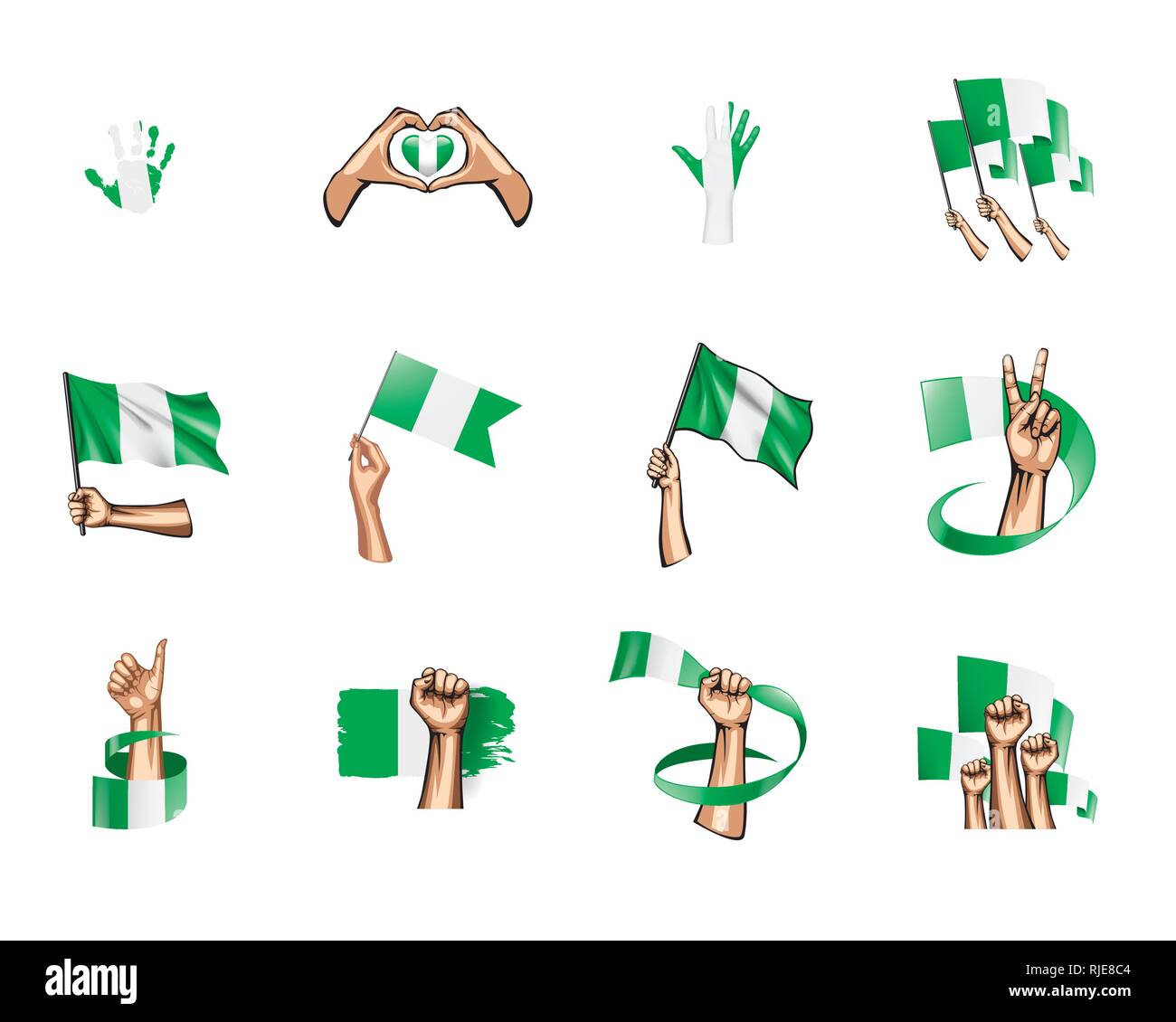 Nigeria flag and hand on white background. Vector illustration Stock ...