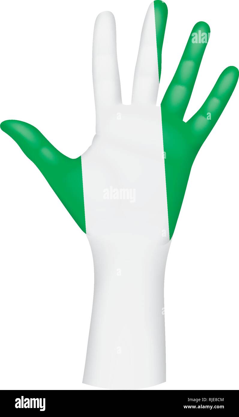 Nigeria flag and hand on white background. Vector illustration Stock ...