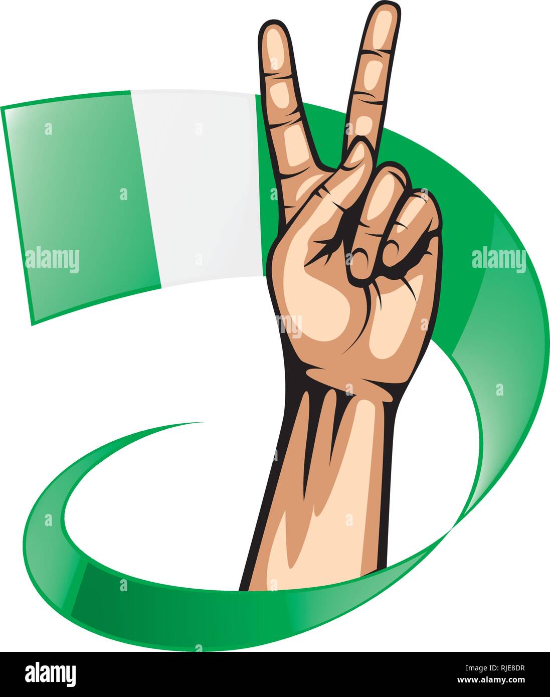 Nigeria flag and hand on white background. Vector illustration Stock ...