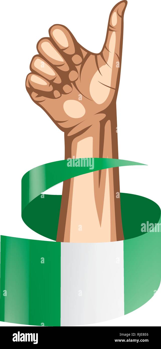 Nigeria flag and hand on white background. Vector illustration Stock ...
