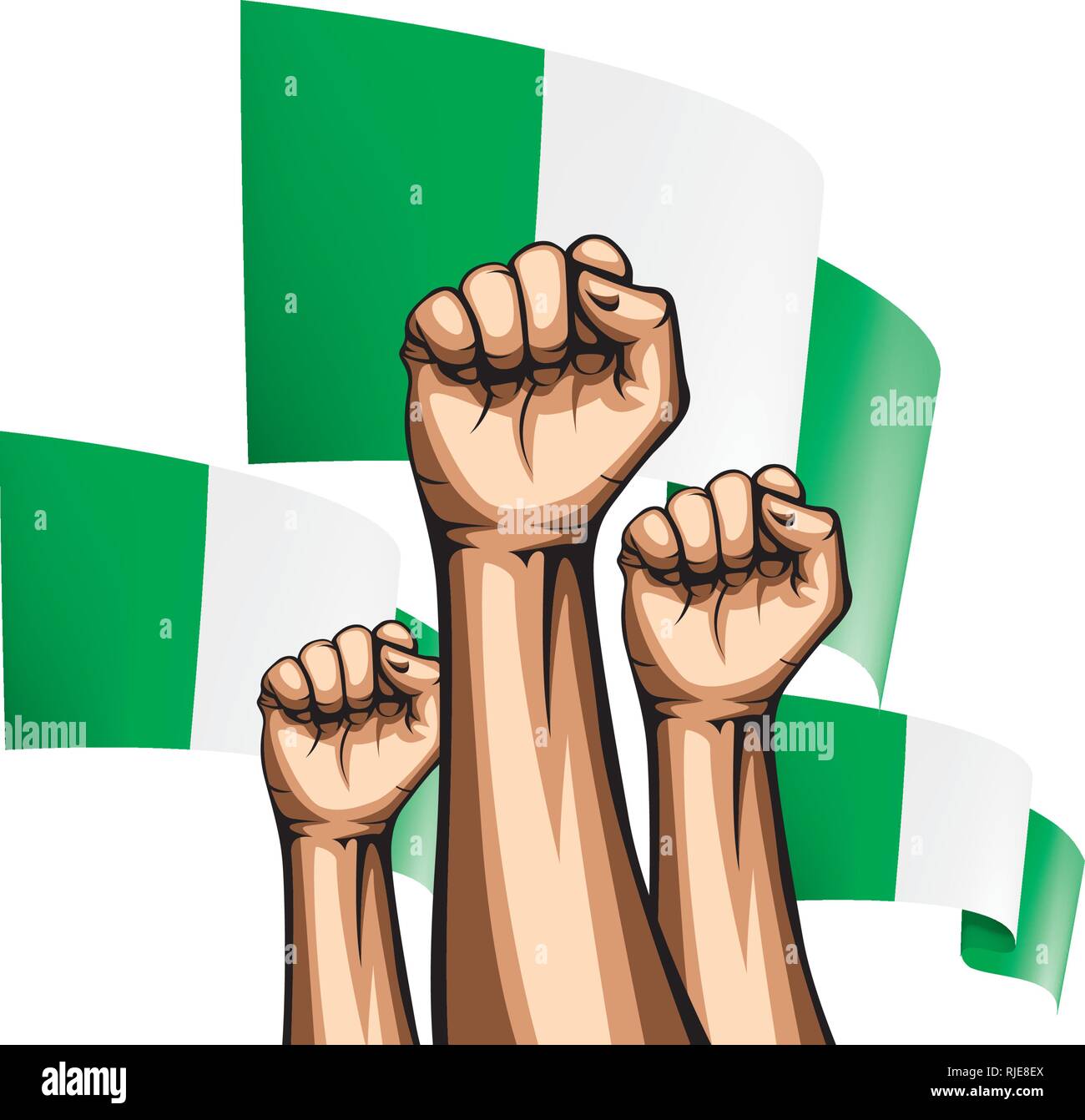 Nigeria flag and hand on white background. Vector illustration Stock ...