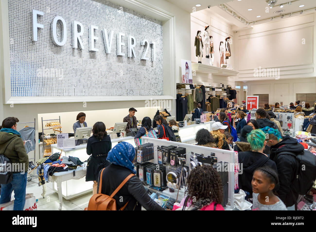 NEW YORK - MARCH 19, 2016: inside of Forever 21 in New-York. Forever 21 ...