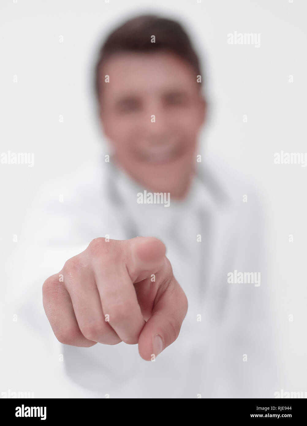 background image.a successful doctor-diagnostician pointing to you ...