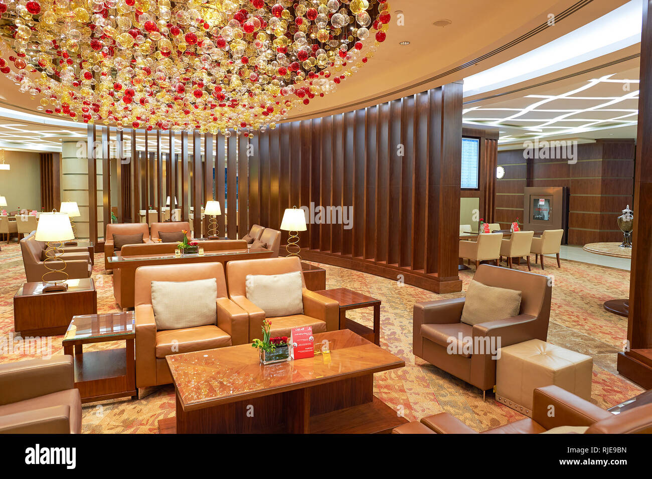 DUBAI, UAE - MARCH 31, 2015: interior of Emirates first class lounge ...