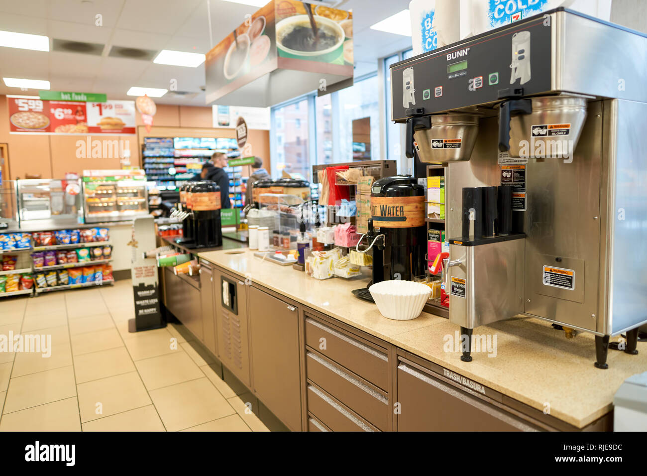 NEW YORK - CIRCA MARCH 2016: inside of 7-Eleven shop. 7-Eleven (7-11 ...