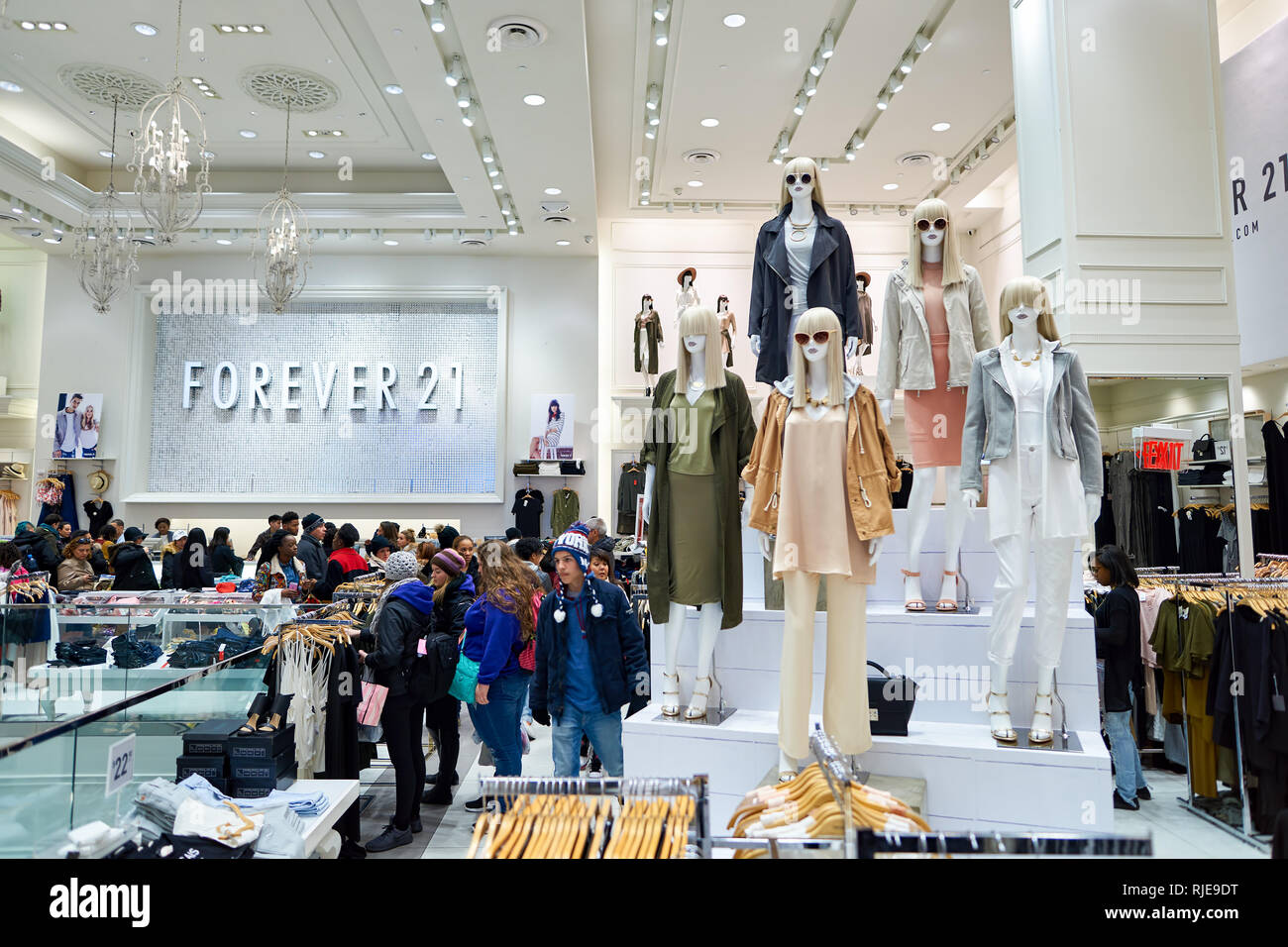NEW YORK - MARCH 19, 2016: inside of Forever 21 in New-York. Forever 21 ...