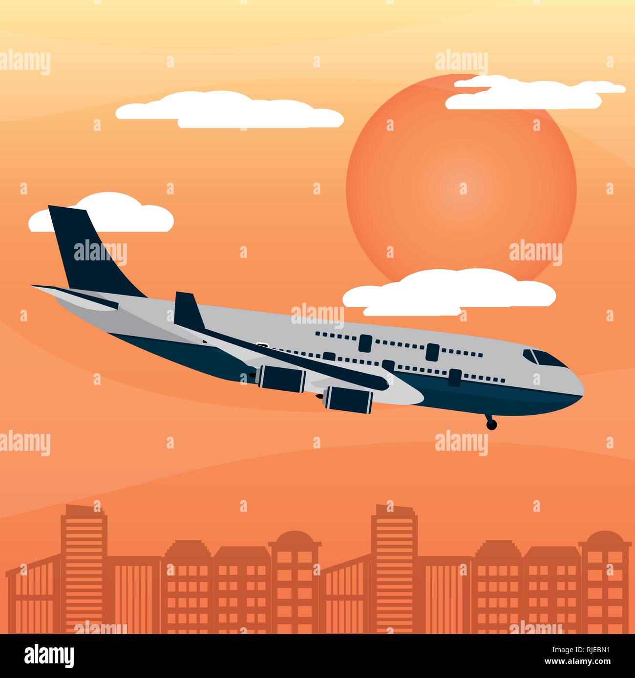 plane city sunset Stock Vector Image & Art - Alamy