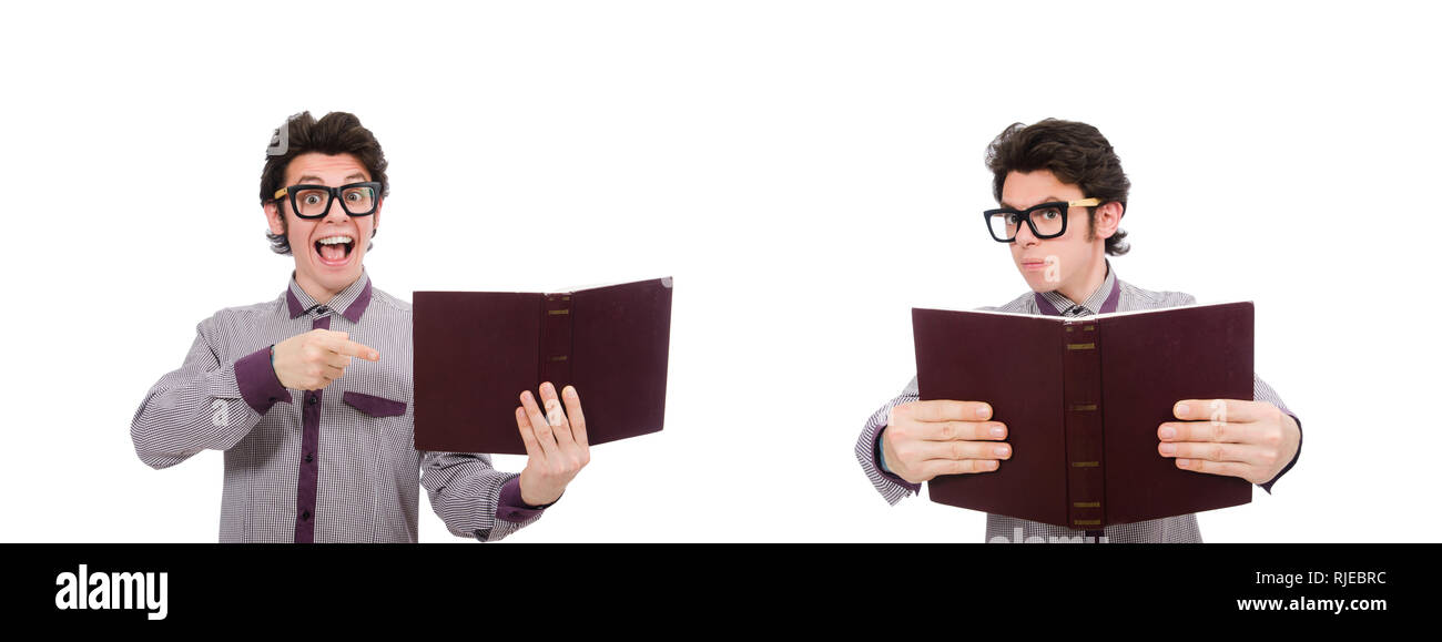 Student with book isolated on white Stock Photo - Alamy