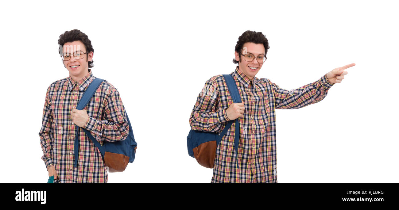 Student with backpack isolated on white Stock Photo - Alamy