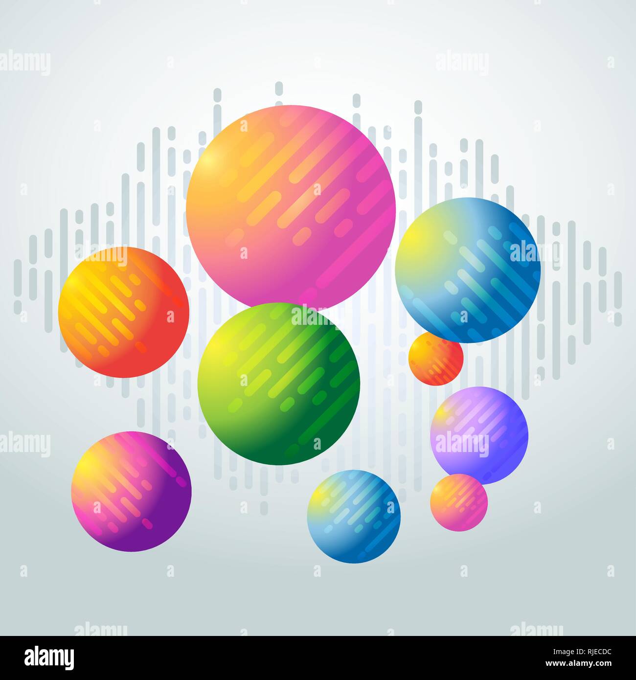Colorful, abstract illustration of orbs with lines in background ...