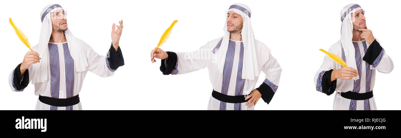 Arab man with pen isolated on white Stock Photo - Alamy