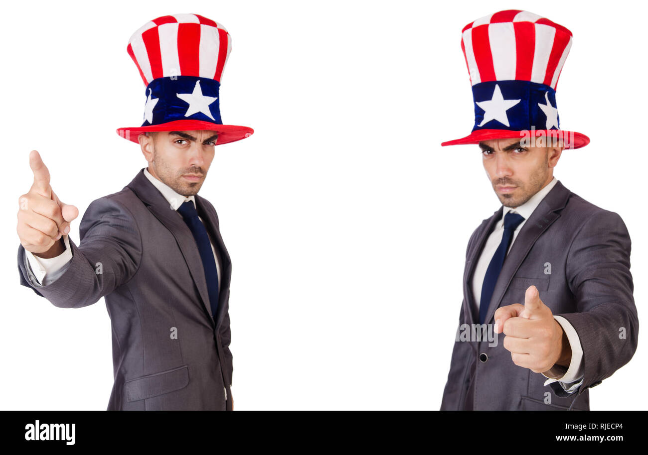 Man with american hat isolated on white Stock Photo - Alamy