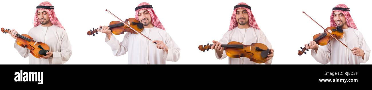 Arab man playing violin isolated on white Stock Photo - Alamy