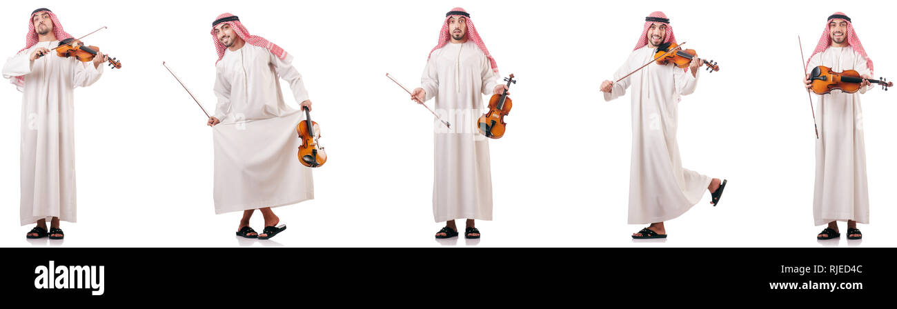 Arab man playing violin isolated on white Stock Photo - Alamy