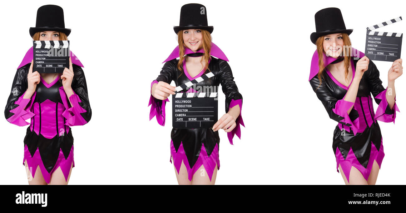 Beautiful woman with clapper board Stock Photo - Alamy