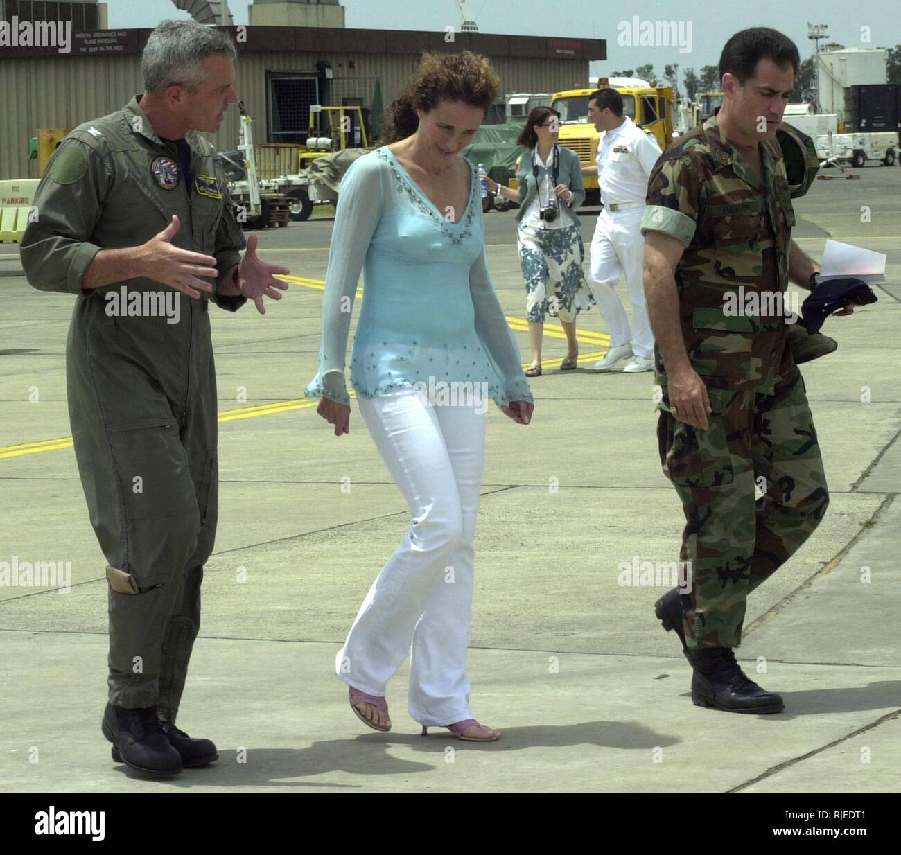 Sigonella, Sicily (June 14, 2005) - Actress Andie MacDowell tours the flight line with Commodore ...