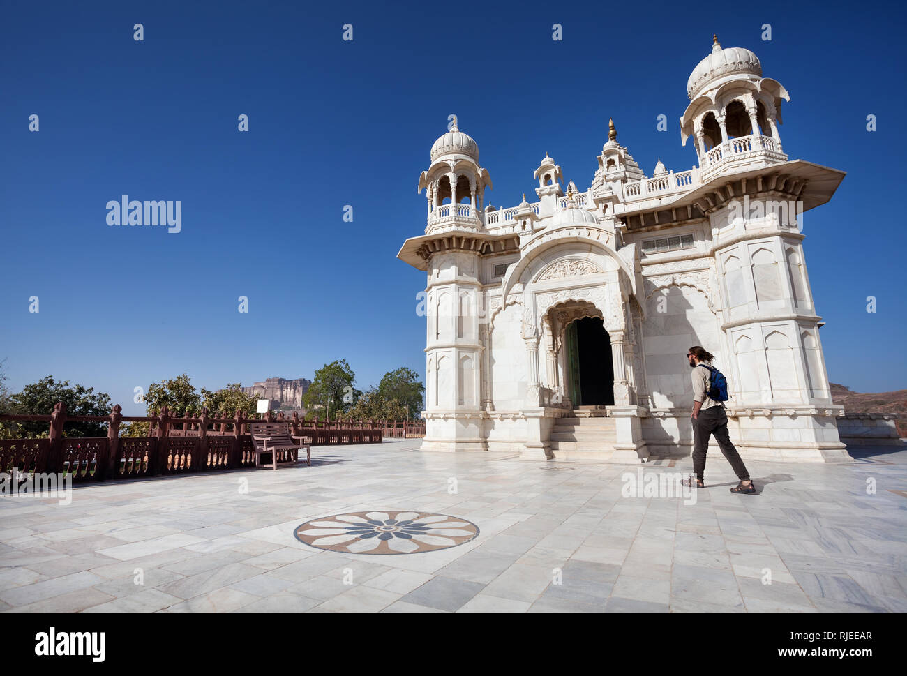 JODHPUR, RAJASTHAN, INDIA - MARCH 09, 2015: Foreign tourist walking ...