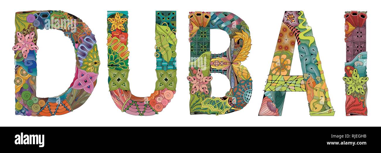Word Dubai. Vector decorative zentangle object for decoration Stock ...