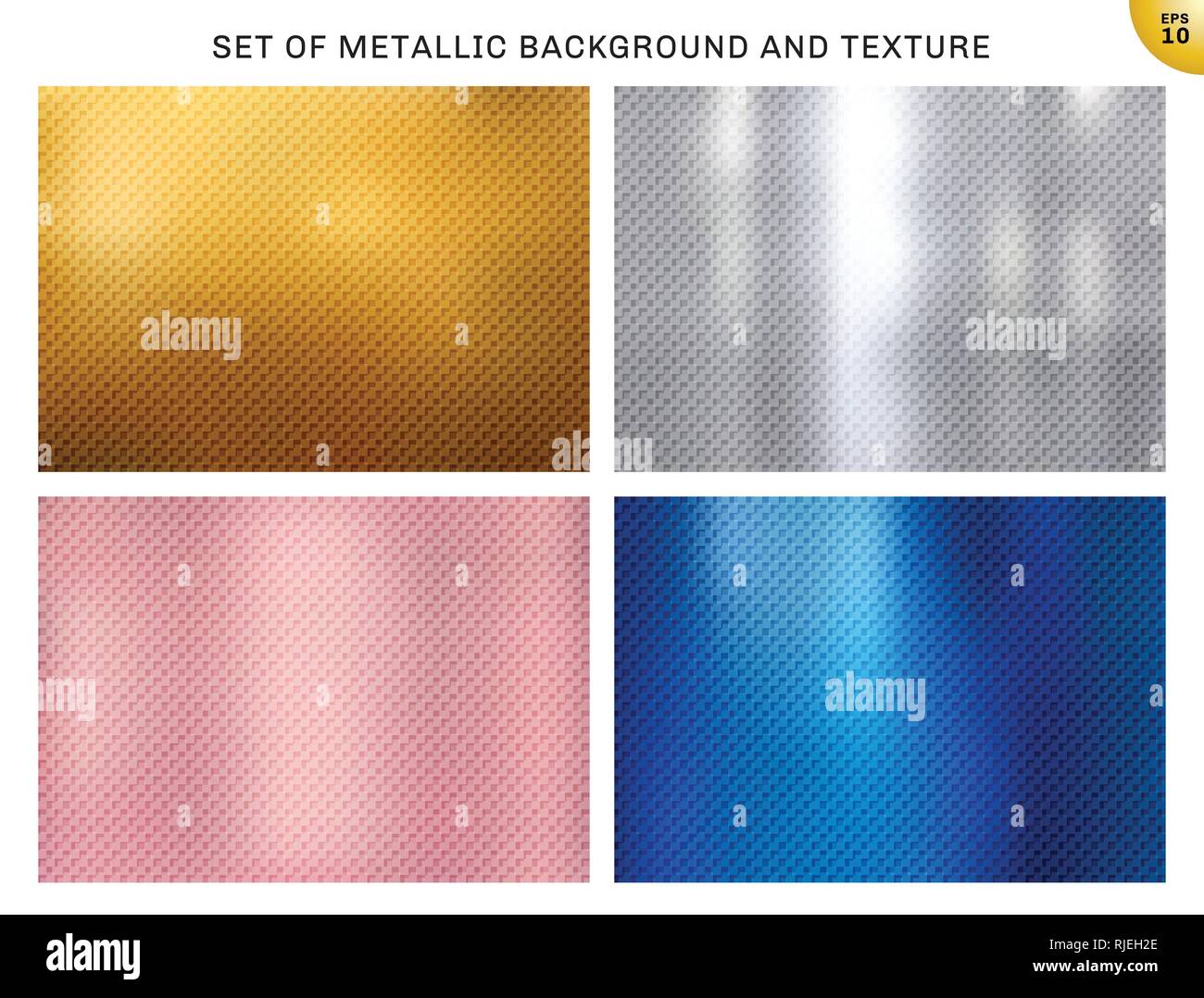 Set of metallic gold, pink gold, silver, blue metal squares pattern ...