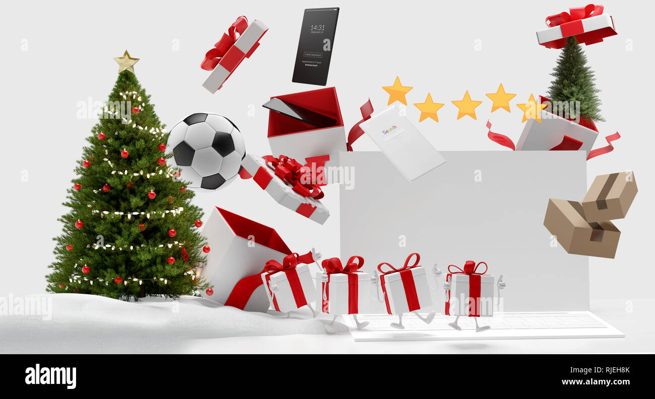 christmas presents and computer screen time 3d-illustration Stock Photo ...