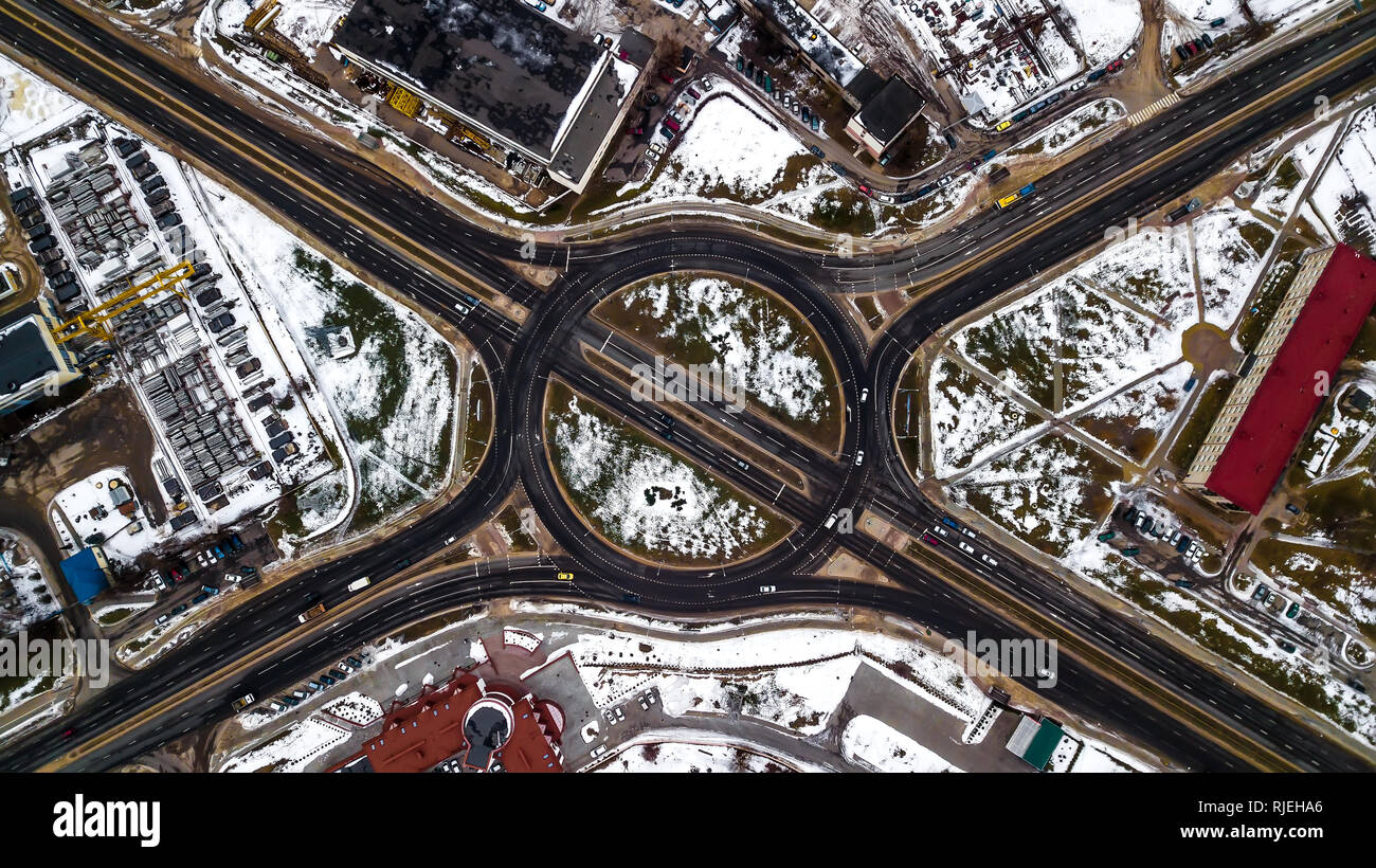 transport interchange top view. Aerial survey Stock Photo - Alamy