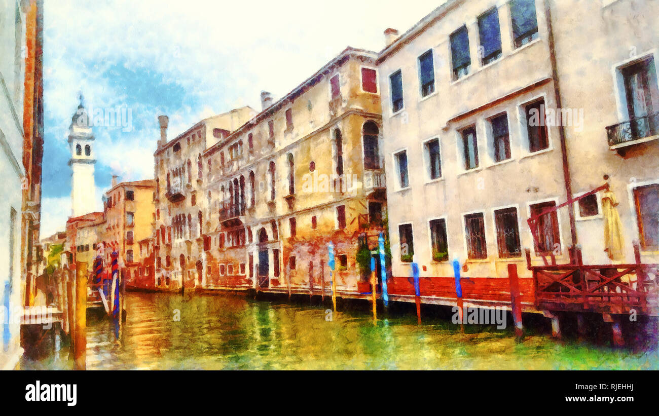 Romantic scenery of Venice, Italy. Computer painting Stock Photo - Alamy